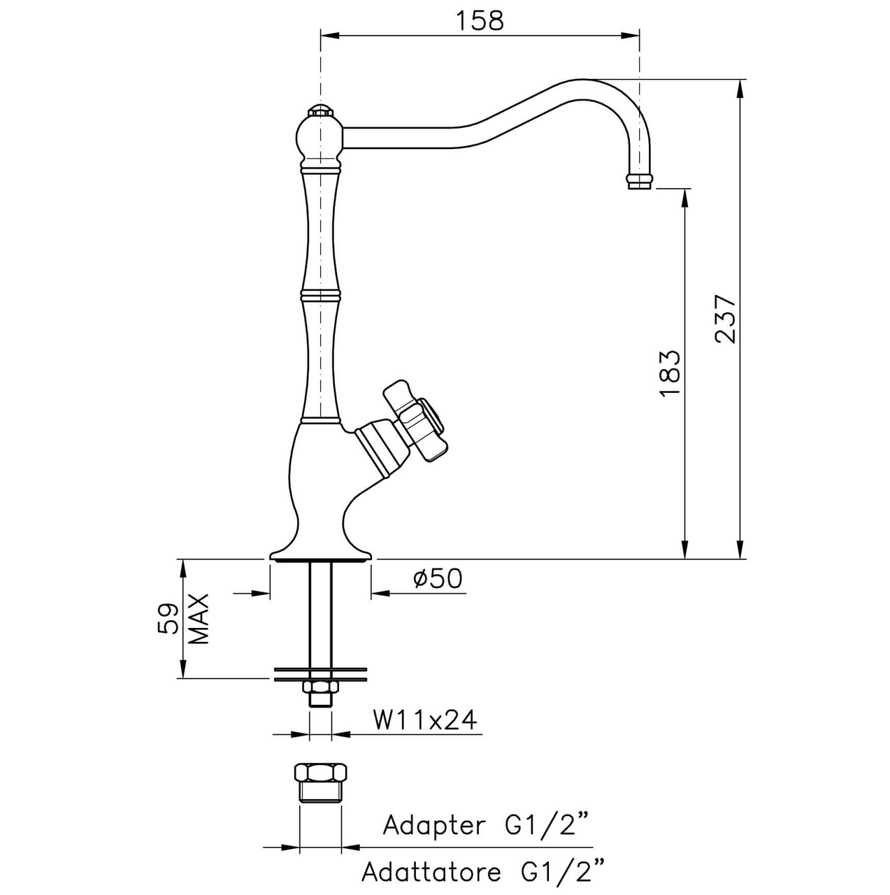 Nicolazzi 1435 Tradizionale English Outlet Drinking Water Tap | Swivel ...