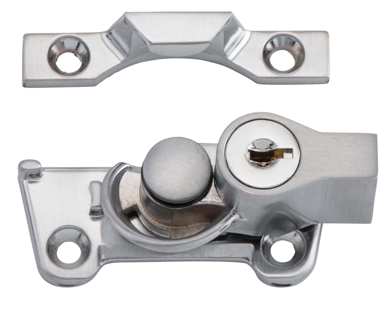 Tradco Wide Base Lockable Sash Window Fastener | 64 x 38mm | Satin Chrome
