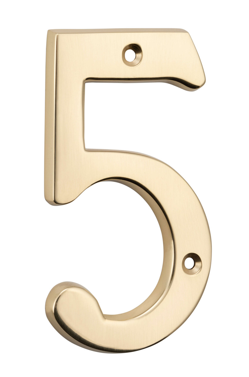 Tradco '5' Brass House Number | 100mm | Polished Brass