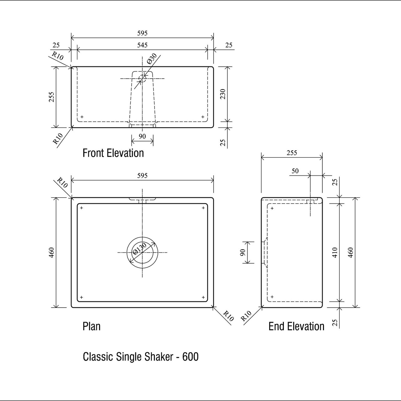Shaws Classic Shaker 600 Butler Sink with Overflow| 595 x 255 x 460mm ...