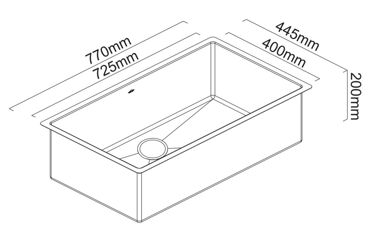 Piazza Large Single Bowl Kitchen Sink | 770mm Stainless Steel