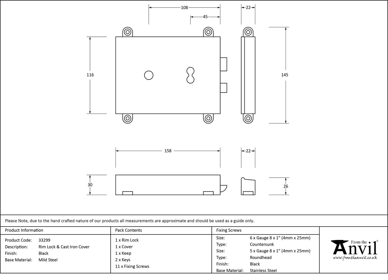 From The Anvil Rim Lock & Cover | 154 x 116mm | Black