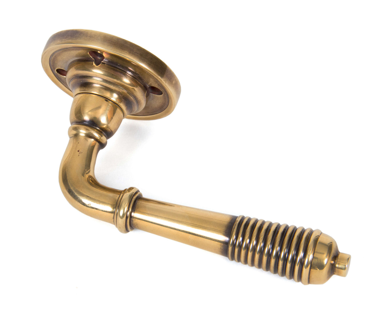 From The Anvil Reeded Lever Door Handle | 60mm | Aged Brass