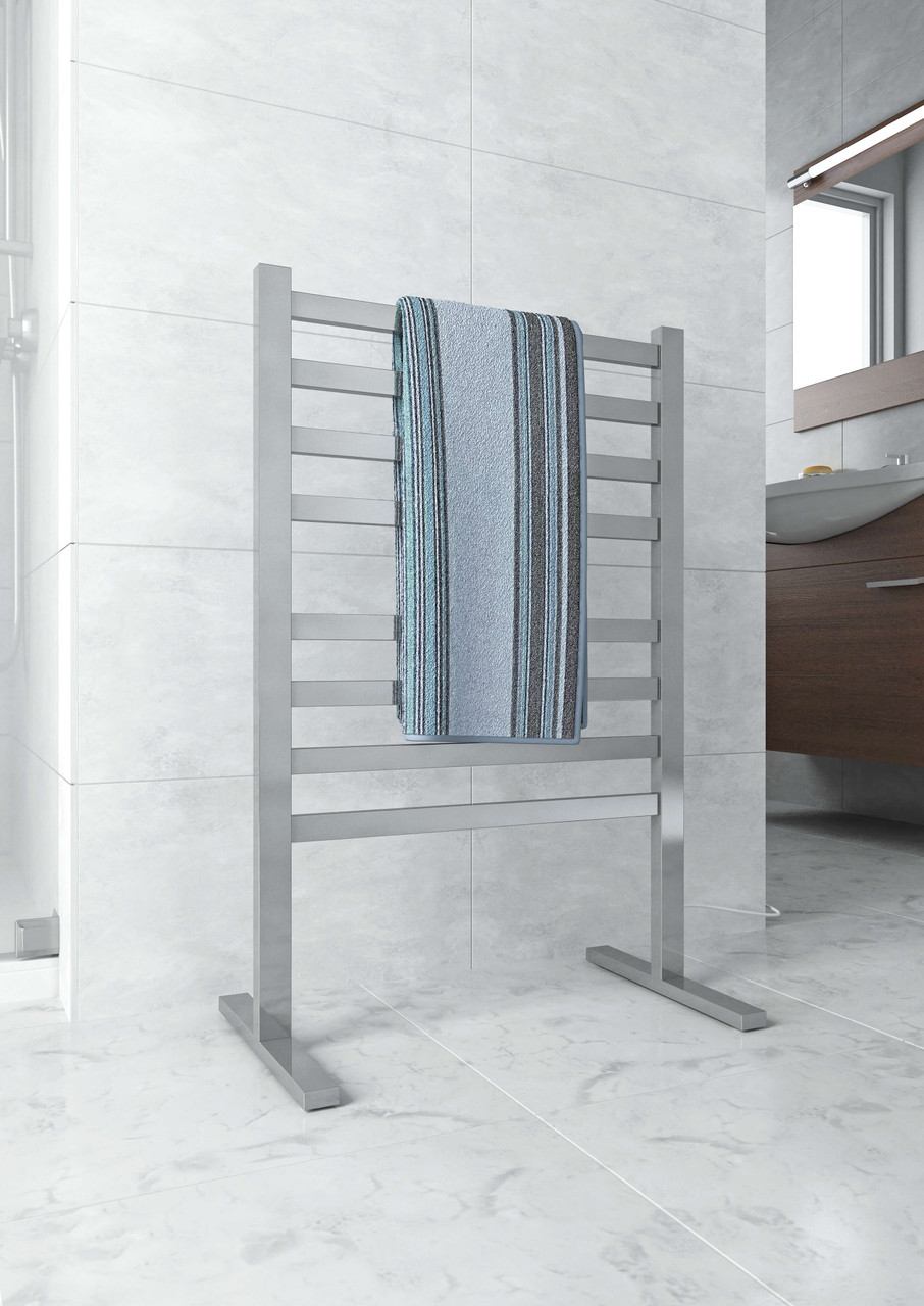 Straight Flat Freestanding Heated Rail | Polished Stainless