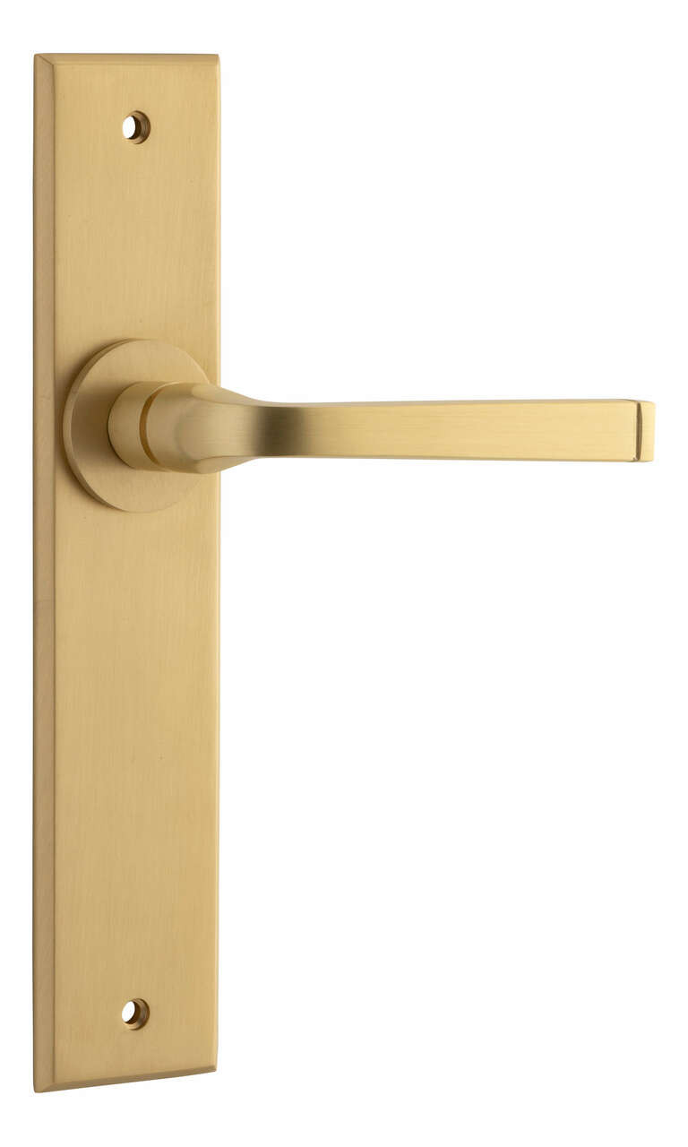 Iver Annecy Lever Door Handle Chamfered Plate Brushed Brass