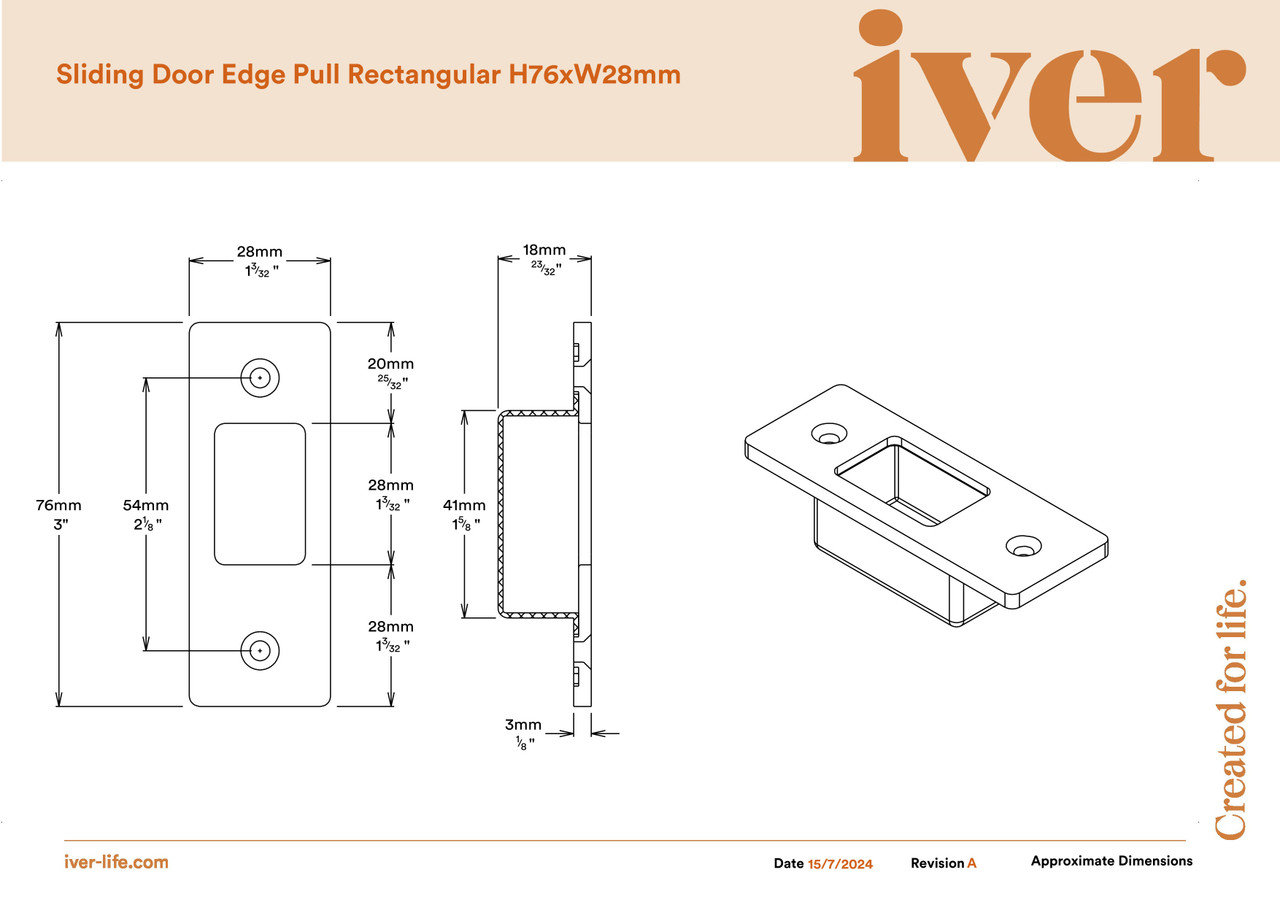 Iver Sliding Door Edge Pull | Brushed Gold PVD