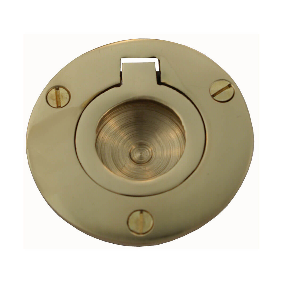Domino Round Flush Ring Pull - Polished Brass