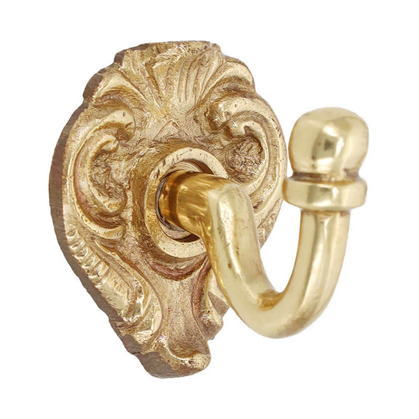 Domino Provincial Curtain Tie Back Hook - Polished Brass