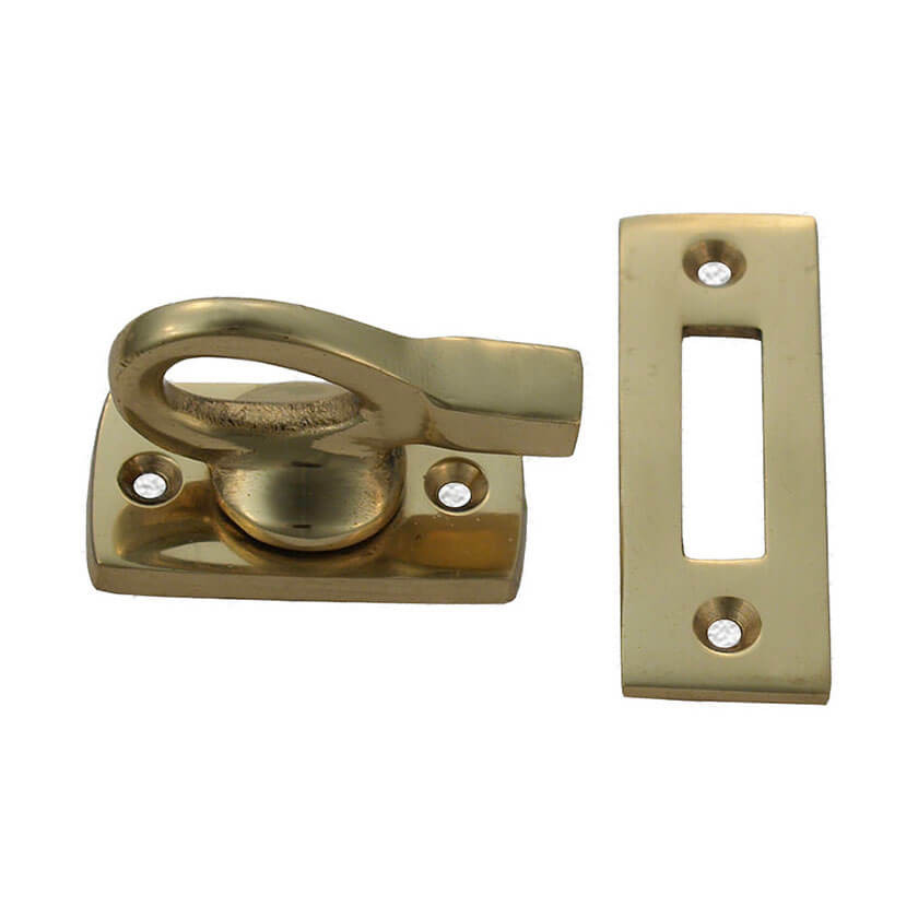 Domino Loop Hopper Window Catch - 47 x 28mm - Polished Brass