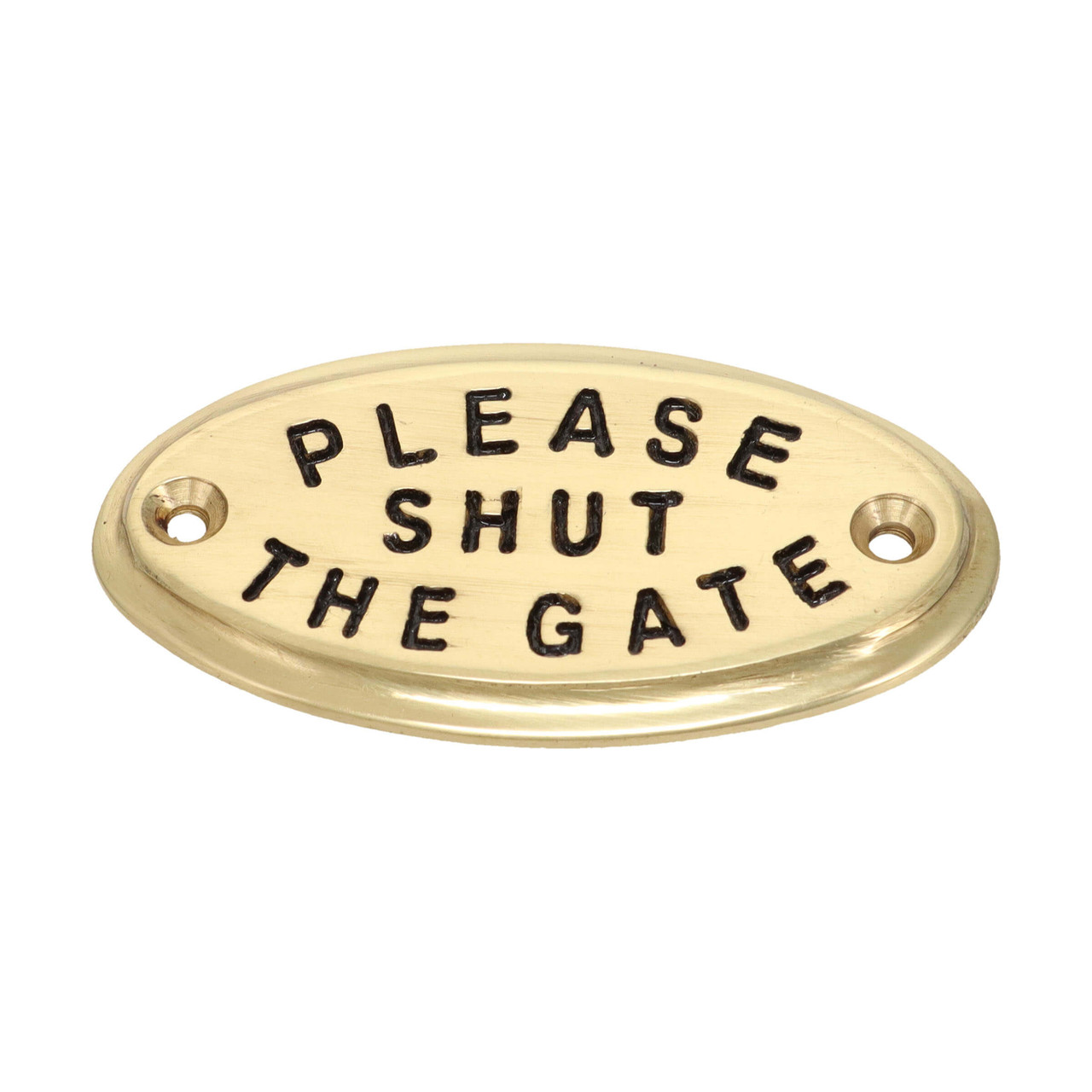 Domino Oval 'Please Shut The Gate' Sign | 80 x 40mm | Brass