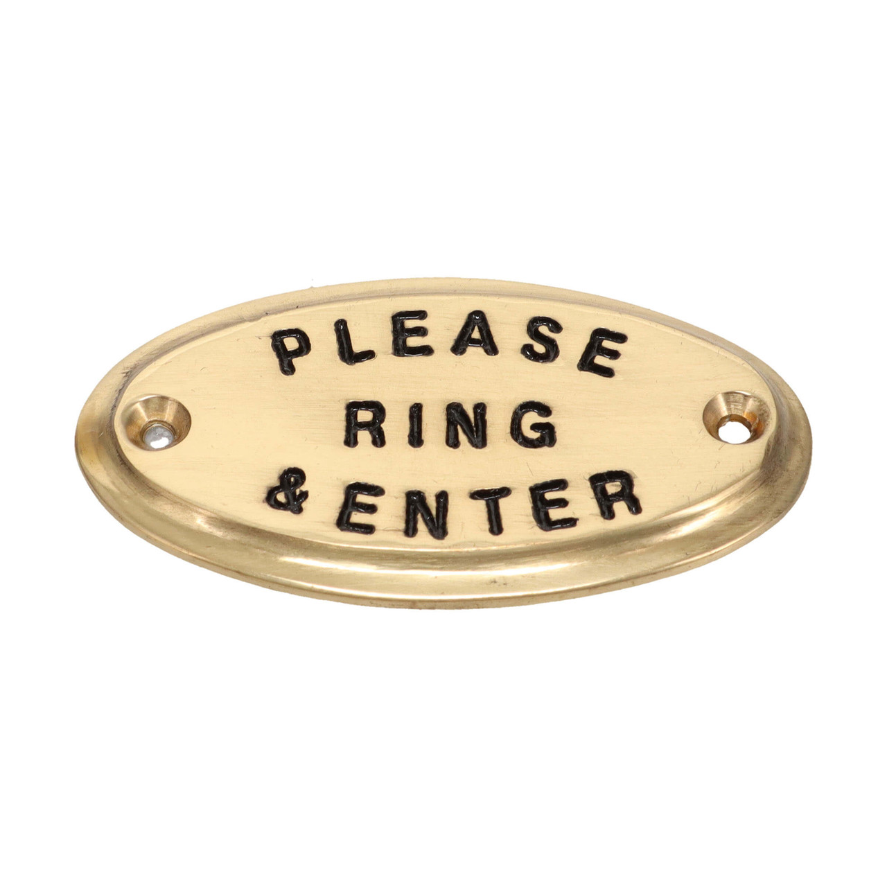 Domino Oval 'Please Ring & Enter' Sign | 80 x 40mm | Brass