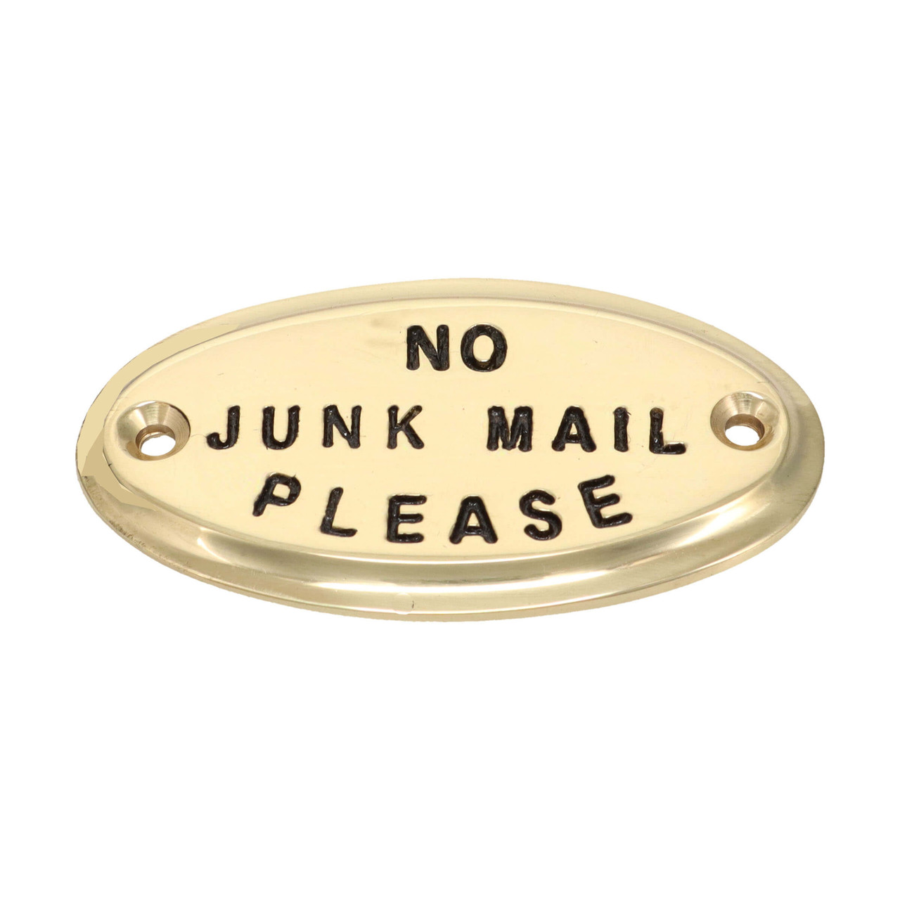 Domino Oval 'No Junk Mail Please' Sign 80mm | Polished Brass