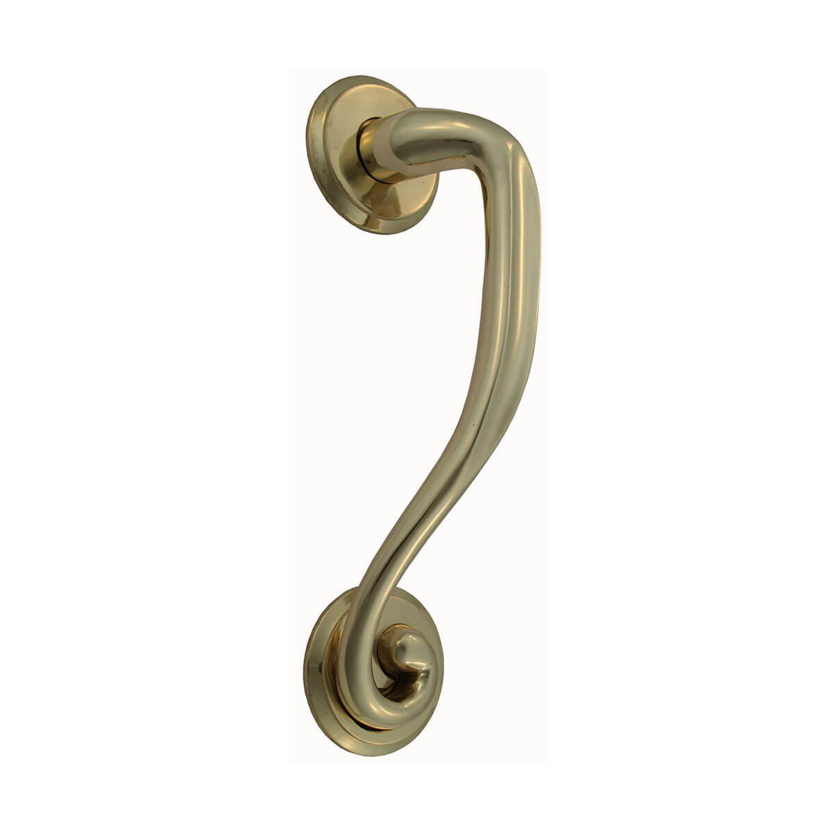 Domino Traditional Swirl Offset Pull Handle | Rose Plates | Polished Brass