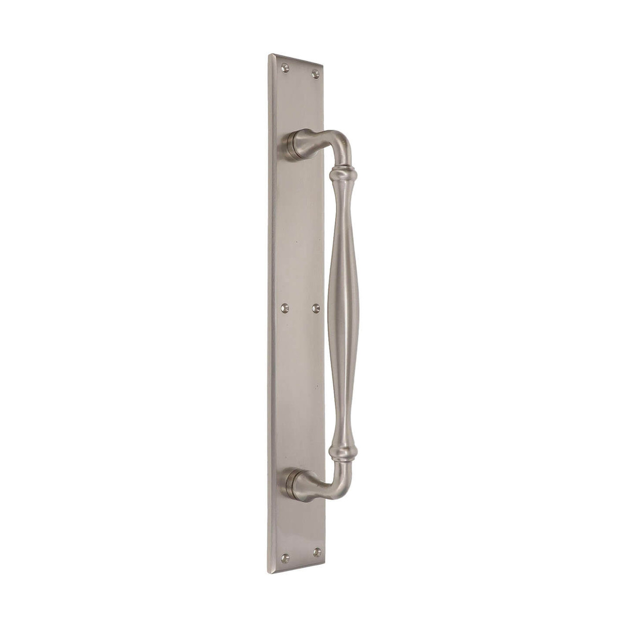 Domino Farmhouse Pull Handle | Traditional Plate | Satin Nickel