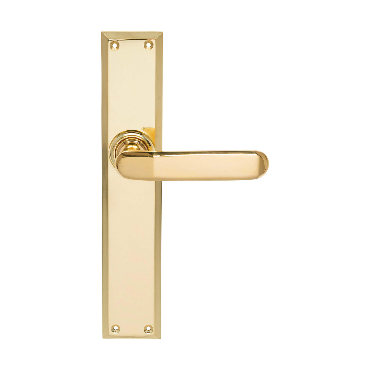 Domino Apex Lever Door Handle | Single Bevelled Plate | Polished Brass