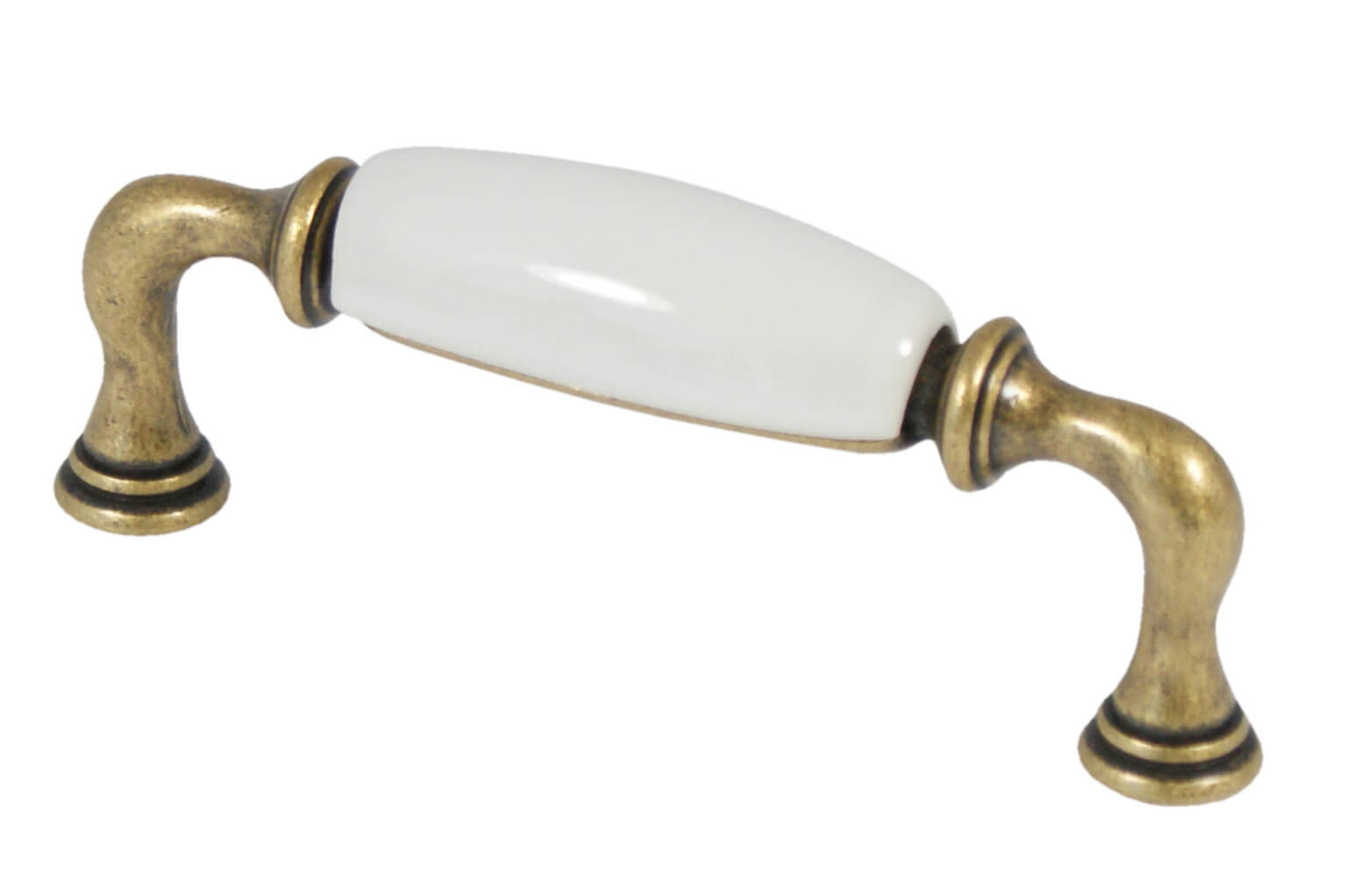 Castella Manor White Porcelain Cabinet Pull Handle | 96mm | Antique Brass