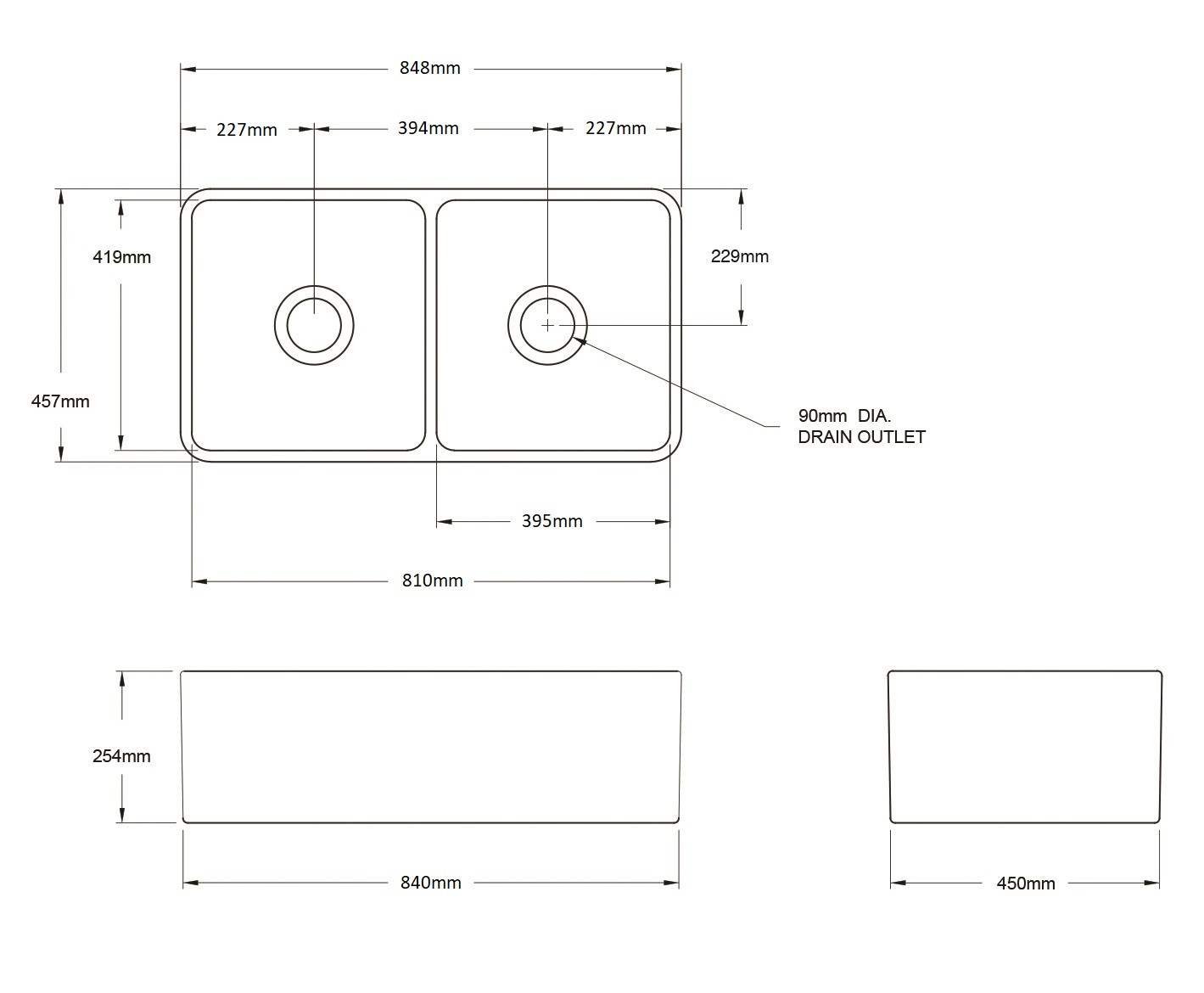 Turner Hastings Novi Ribbed Double Bowl Butler Sink | 837 x 254 x 457mm ...