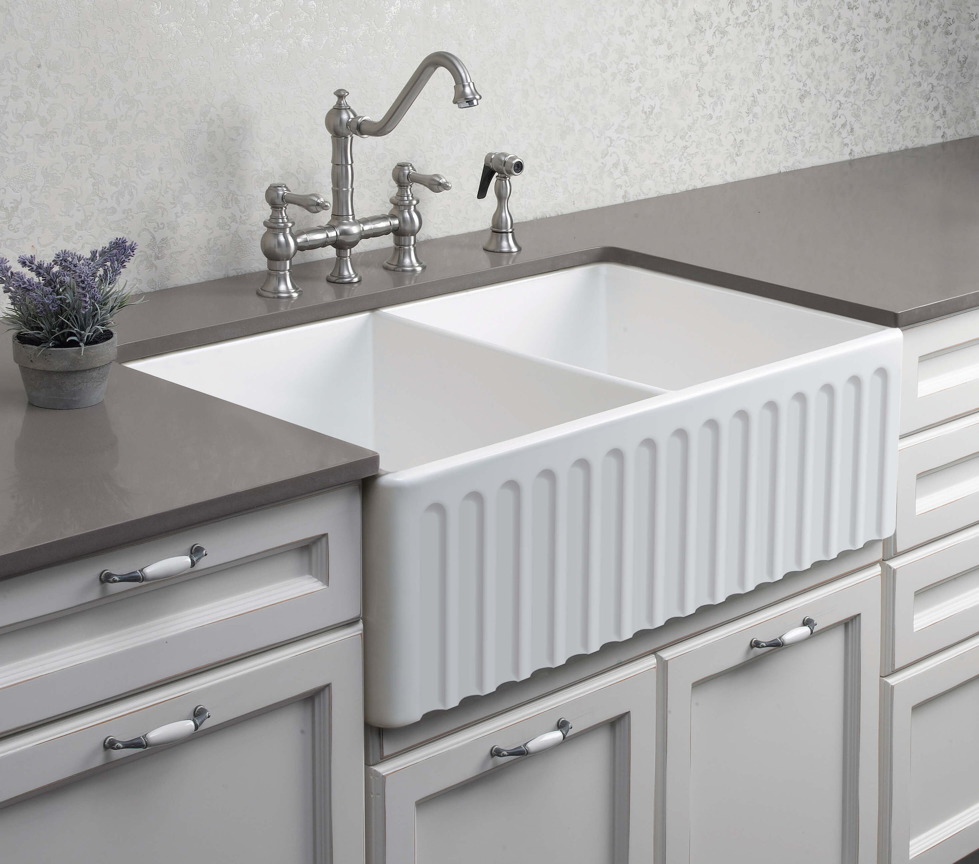 Turner Hastings Novi Ribbed Double Bowl Butler Sink | 837 x 254 x 457mm ...