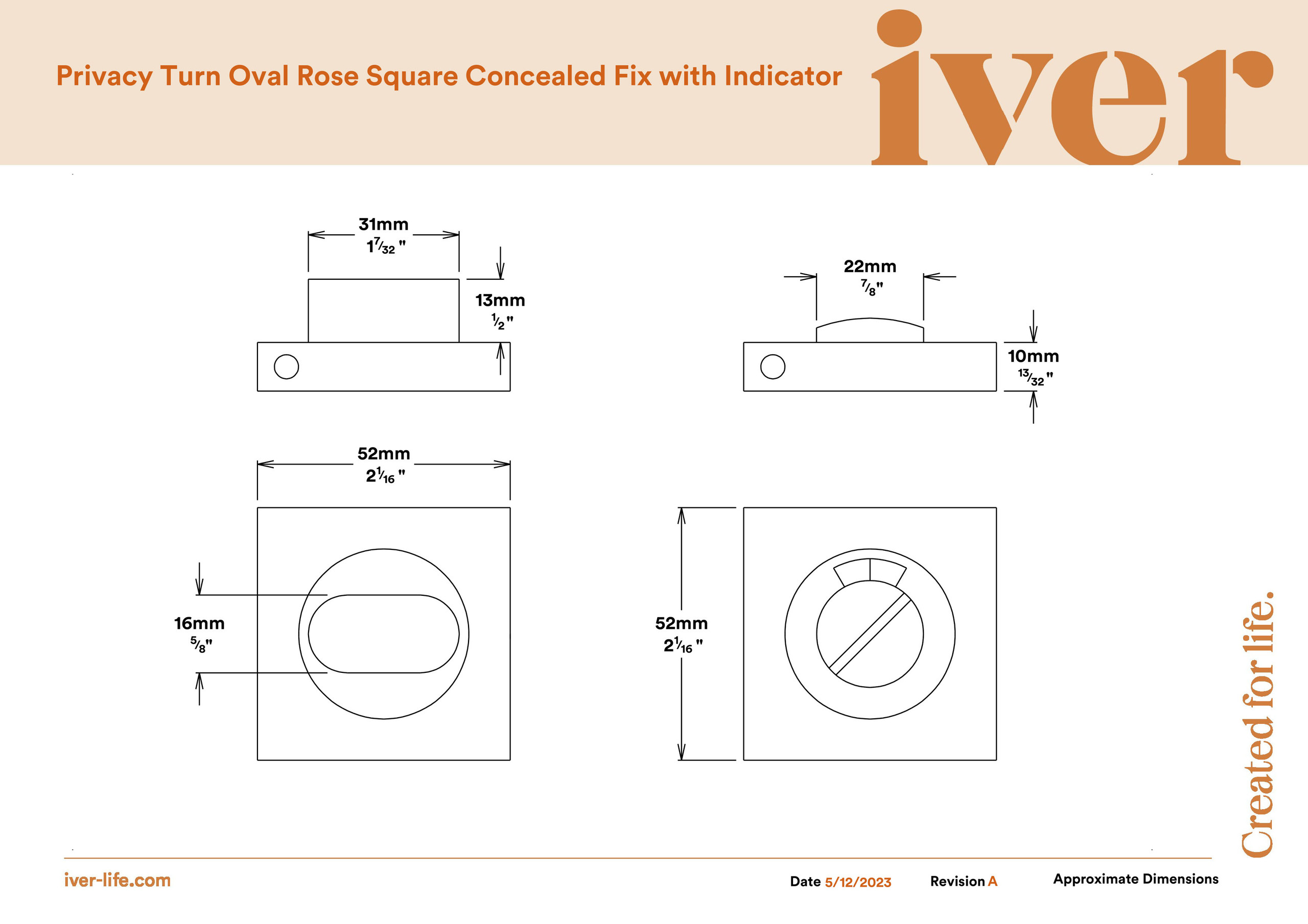Iver Premium Square Privacy Turn & Indicator | 52mm/4mm Spindle | Matte ...