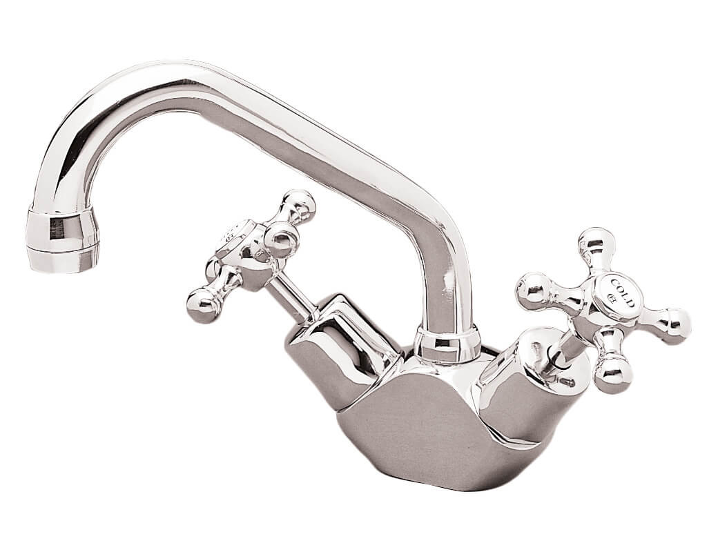 CB Ideal Roulette Upswept Outlet Twinner Basin Mixer Tap | Swivel Spout