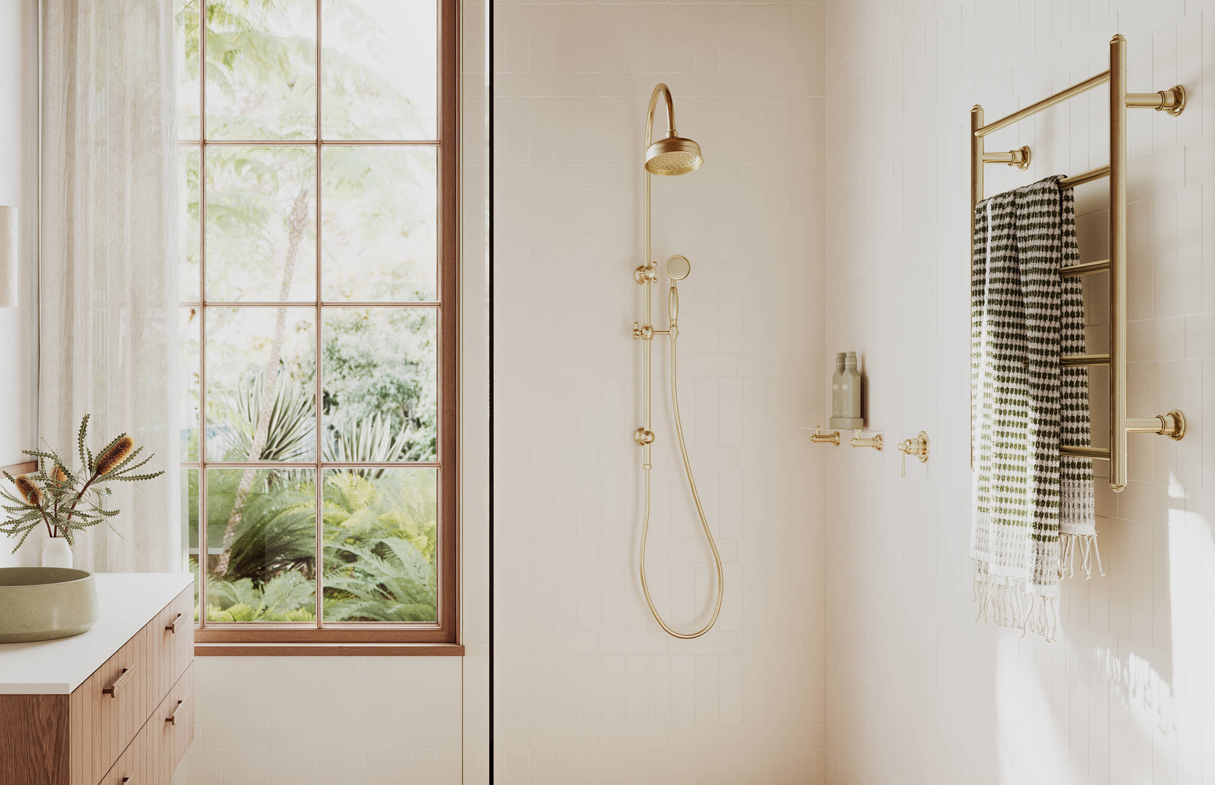 Phoenix Cromford Twin Shower Rail Tap | Brushed Gold