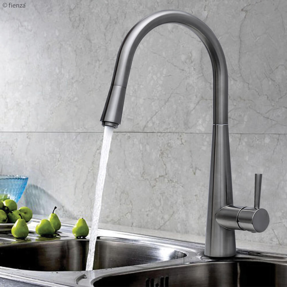 Fienza Isabella Deluxe Gooseneck Kitchen Mixer Tap with Pull Out Spray ...
