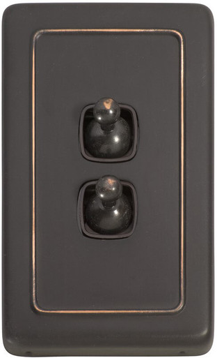 Tradco 2 Gang Toggle Light Switch | 115 x 72mm | Antique Copper