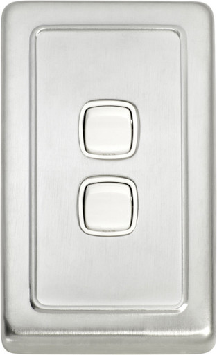 Tradco 2 Gang Rocker Light Switch | 115 x 72mm | Satin Chrome
