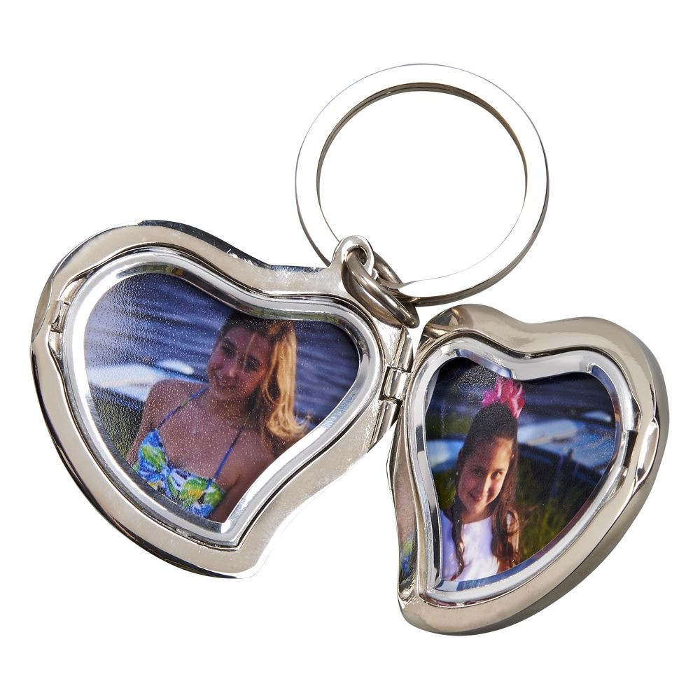 Bright Silver Finish Personalized Heart Shaped Locket Keychain