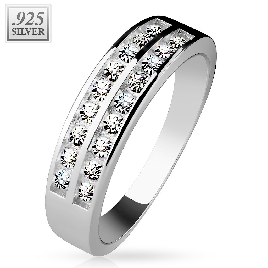 Double Channel Set CZ .925 Sterling Silver Rodium Finish Ring ...