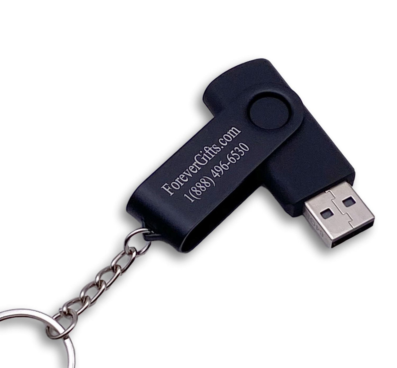 64GB Personalized All Black Swivel USB Flash Drive Keychain