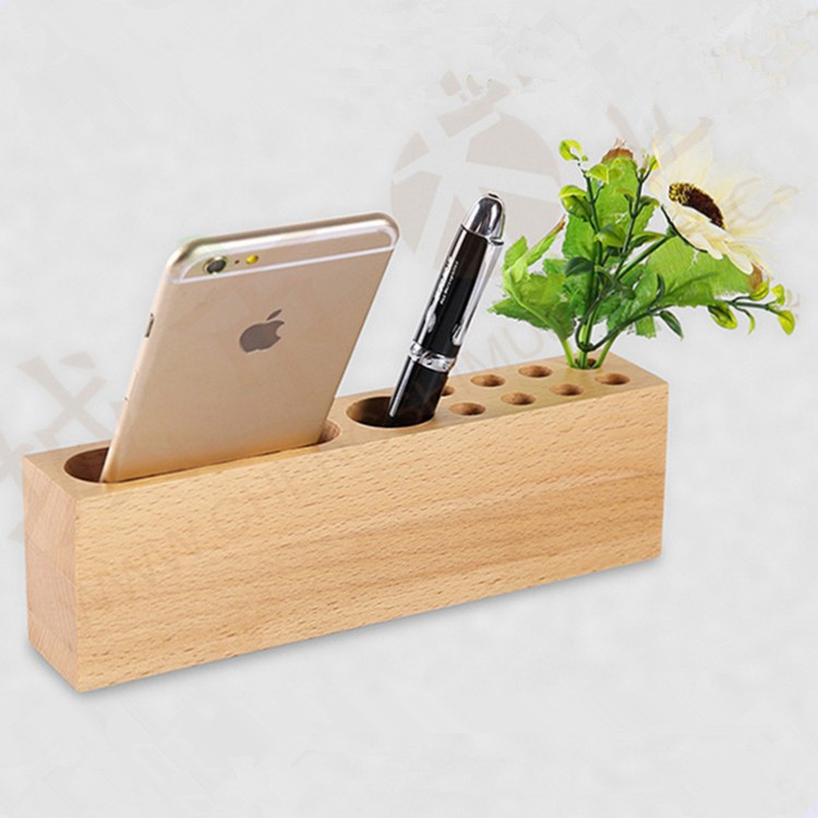 Personalized Wooden Phone Stand With Pen Organizer For Desk