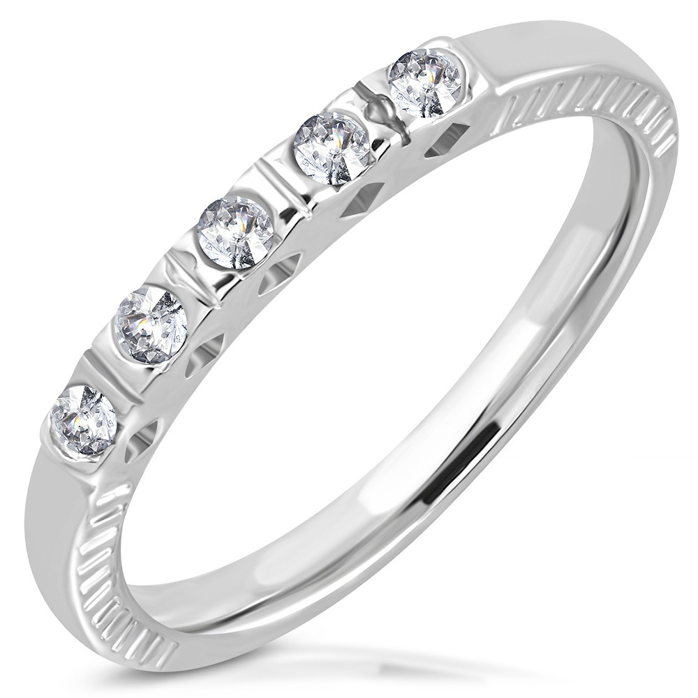 Personalized Stainless Steel Bezel-Set Comfort Fit Band Ring with CZ ...