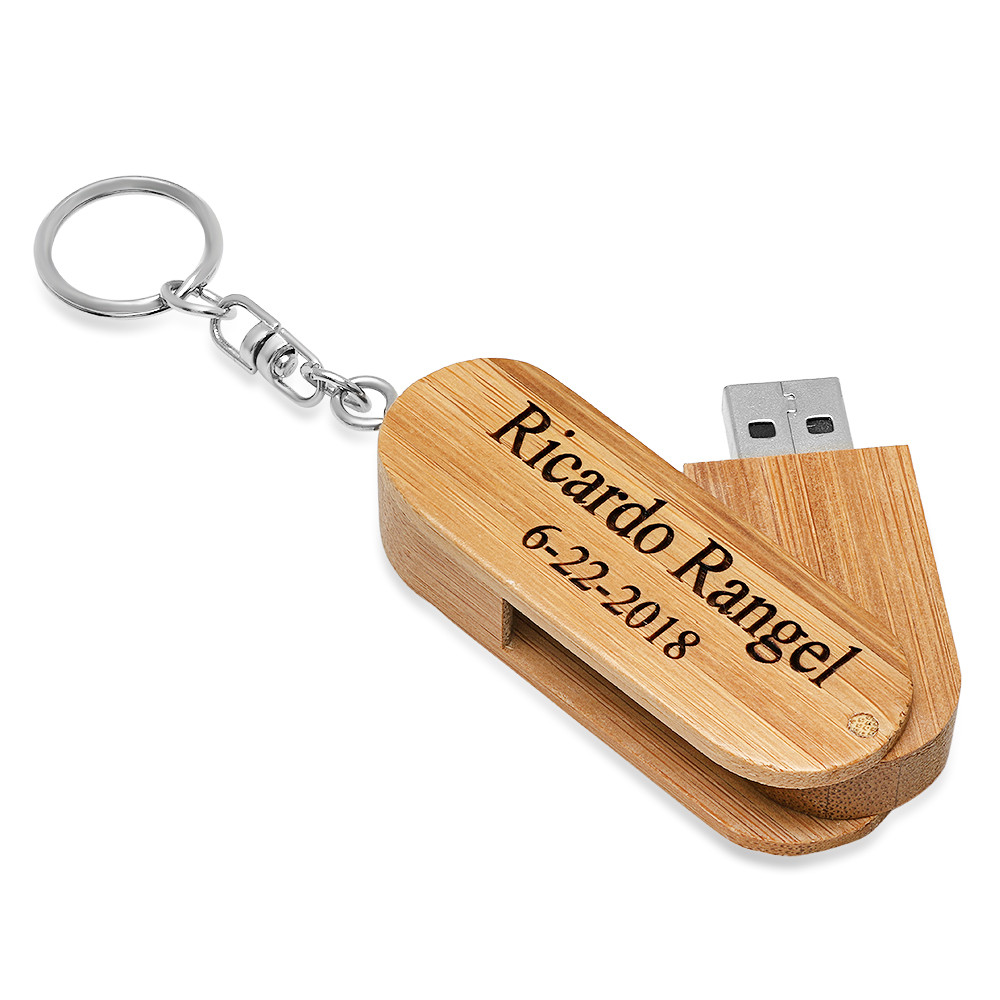 Personalized 32GB Swivel Wood USB Flash Drive Keychain