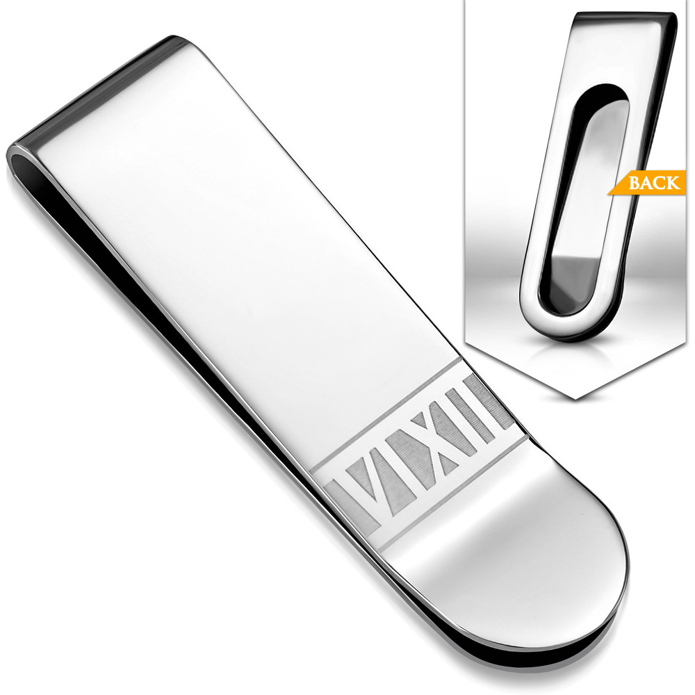 Personalized Stainless Steel Roman Numeral Slim Clamp Money Clip ...