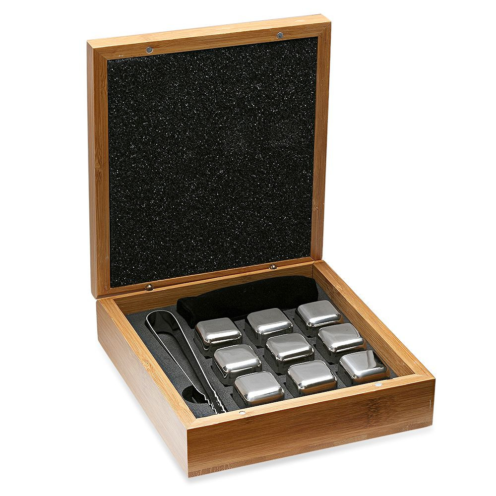 Personalized Stainless Steel Whiskey Stone Set in Bamboo Case ...