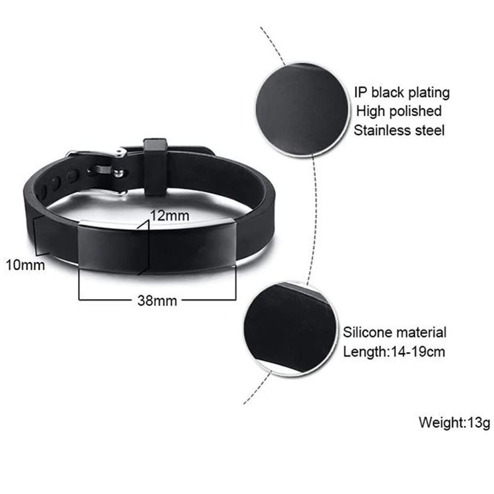 Personalized Black IP Plated Stainless Steel With Rubber ID Bracelet ...