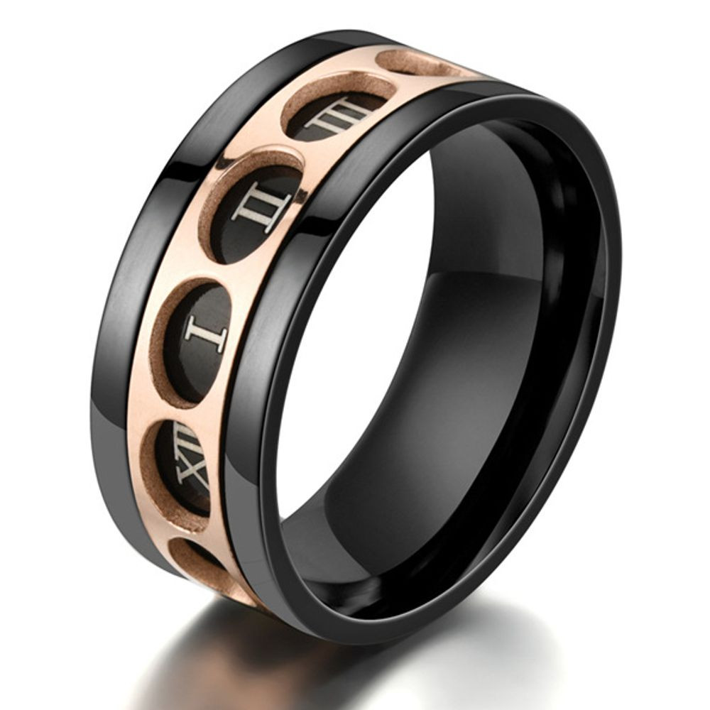 Personalized 9mm Stainless Steel Roman Numeral Black Spinner Ring ...