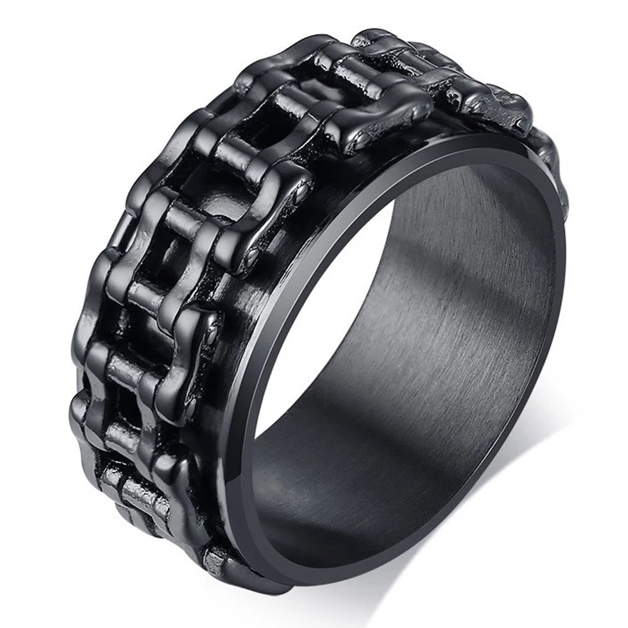 Custom Engraved Unique Black Metal Spinner Biker Chain Ring