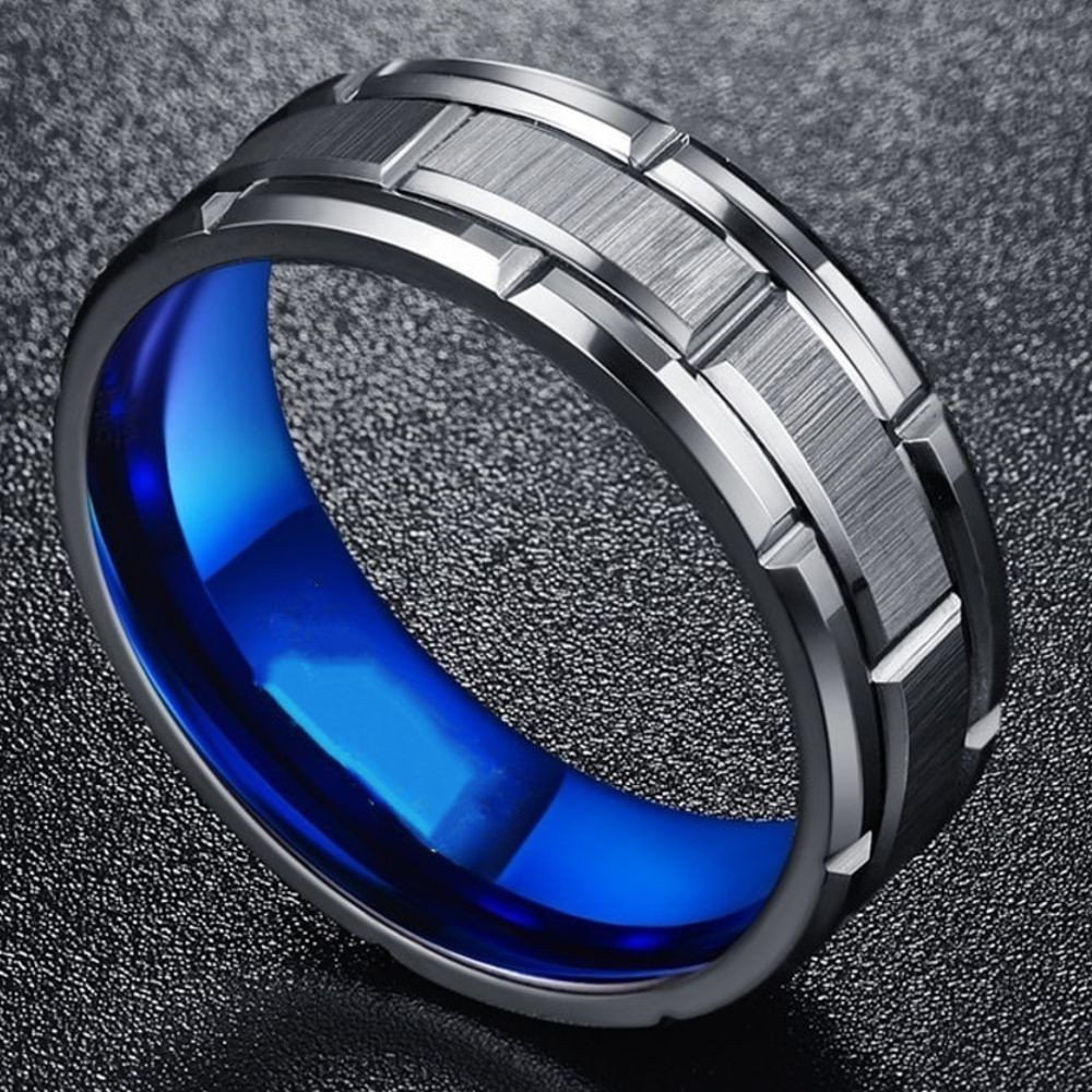 Personalized Stainless Steel 8mm Two Tone Blue Ring - ForeverGifts.com
