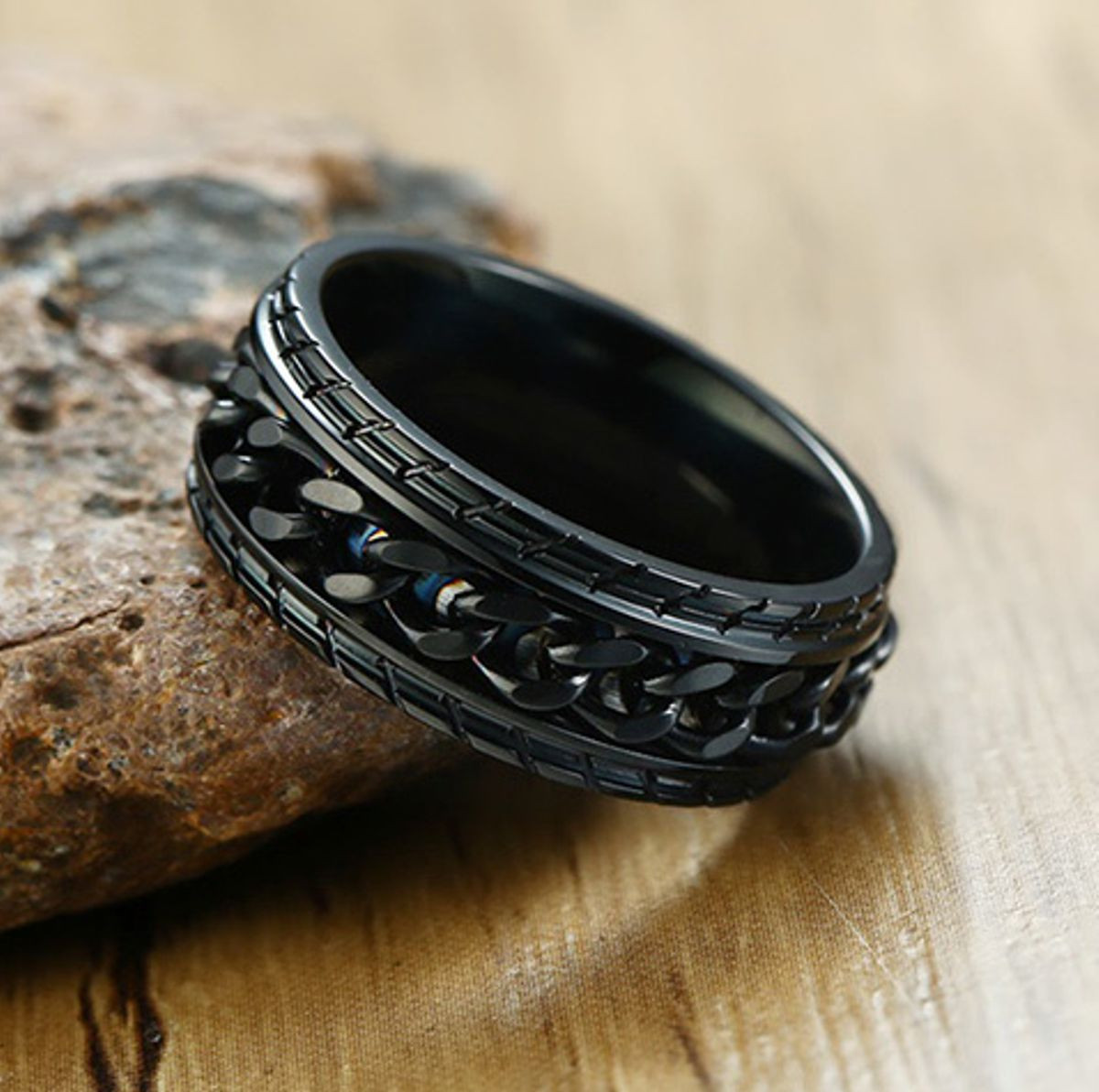 Personalized 8mm Black Stainless Steel Spinner Chain Ring ...