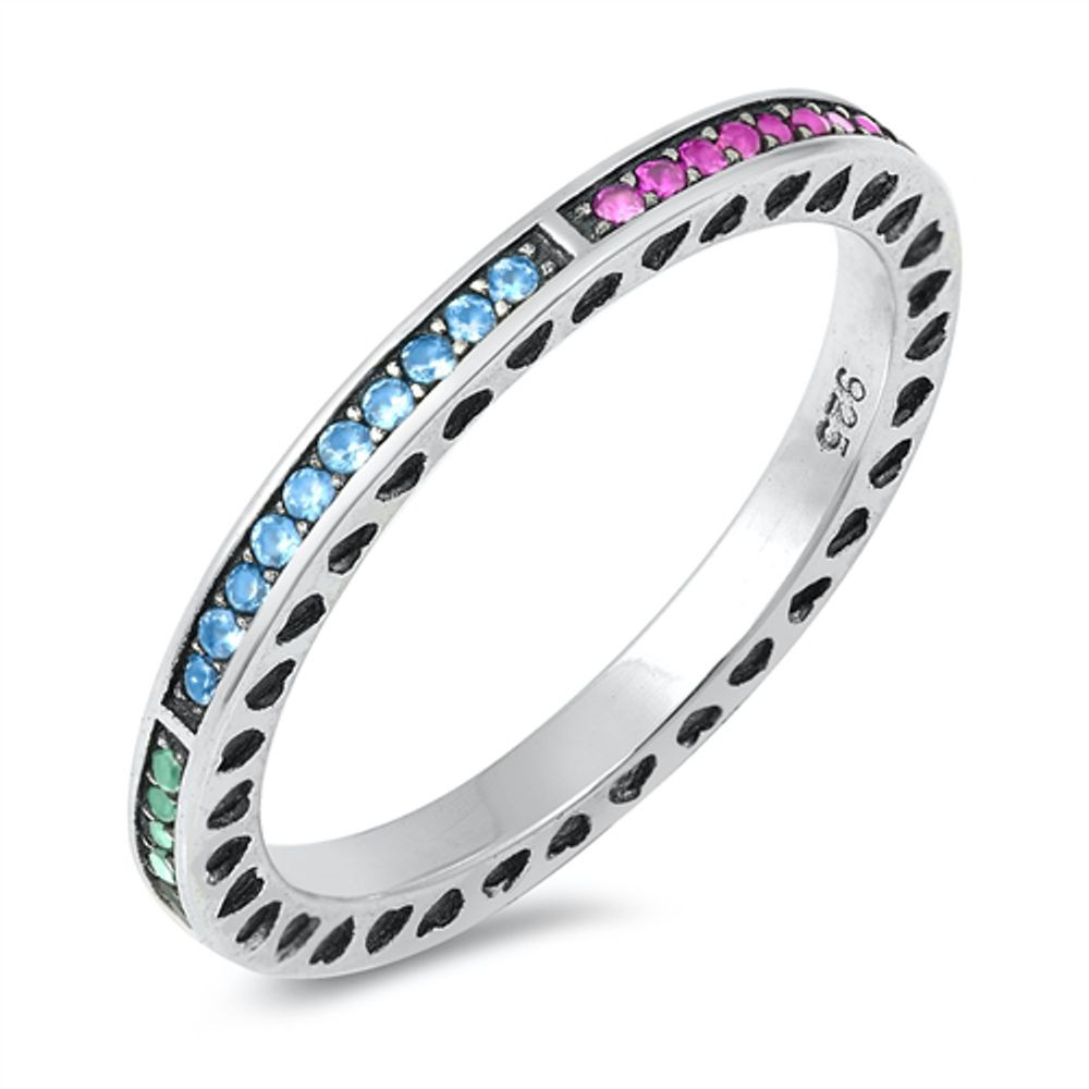 Personalized 925 Sterling Silver Multi-colored CZ Eternity Ring ...