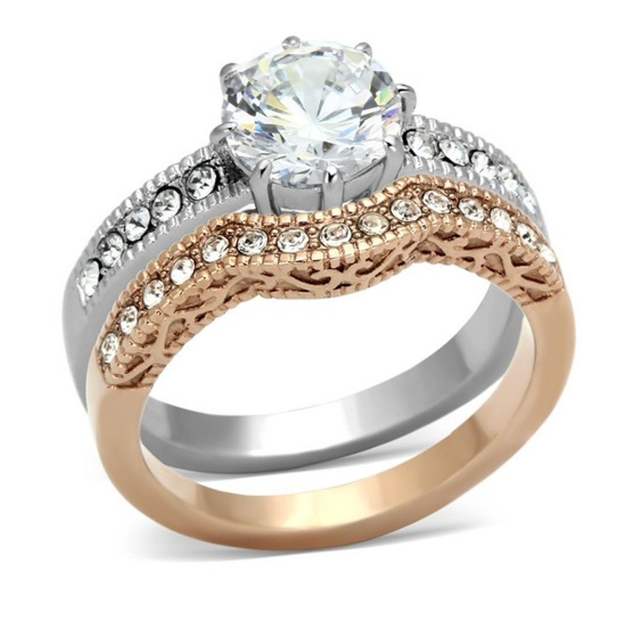 Personalized Stainless Steel Two Tone AAA Grade CZ Ring - ForeverGifts.com