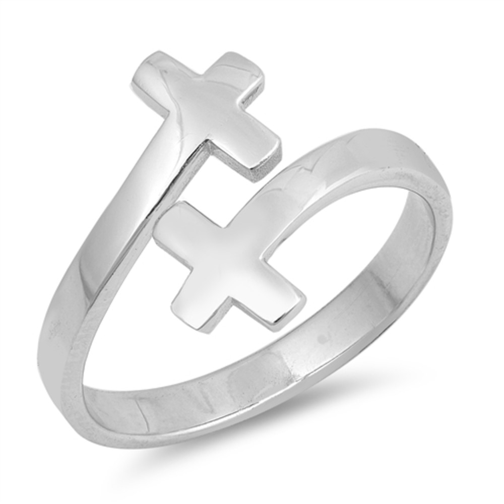 Sterling Silver Ring - Double Cross - ForeverGifts.com