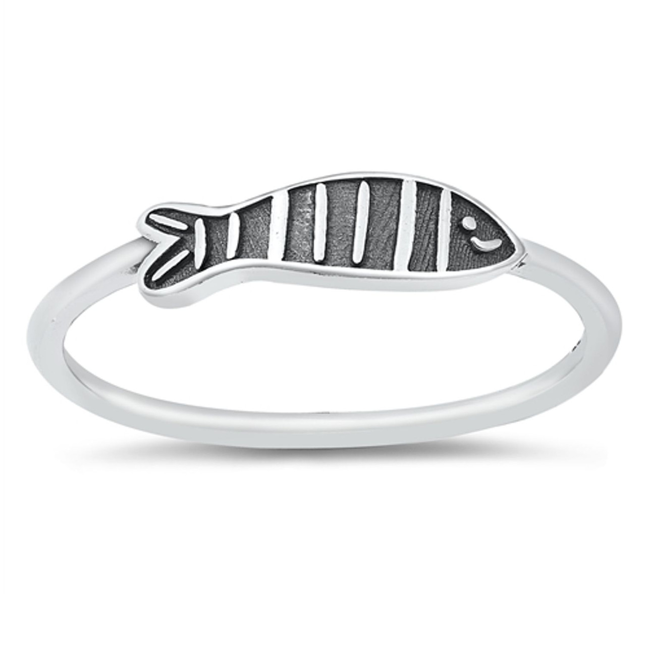 Oxidized 925 Sterling Silver Fish Ring - ForeverGifts.com