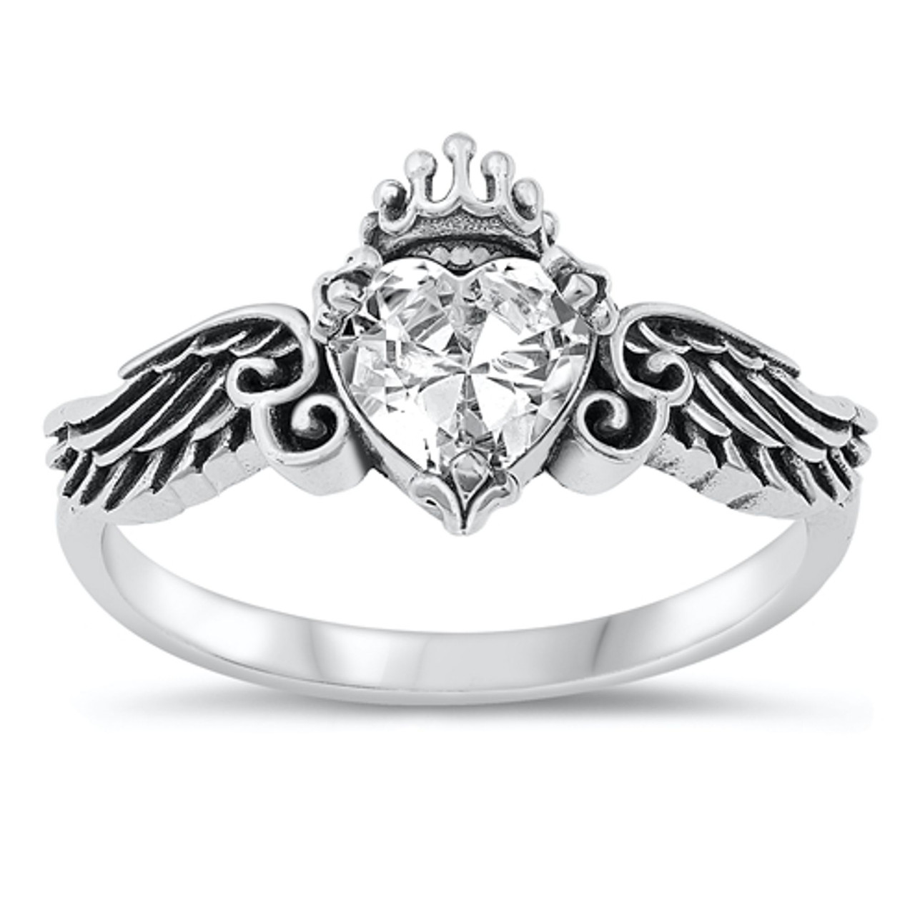 Personalized 925 Sterling Silver Heart & Wings Ring - ForeverGifts.com