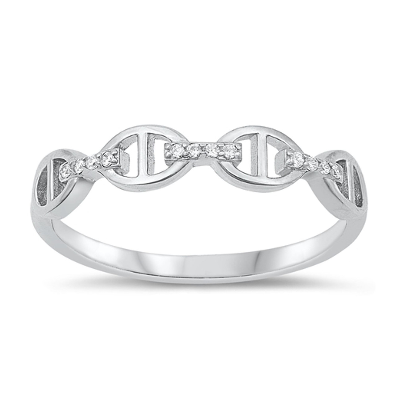 Personalized 925 Sterling Silver Cubic Zirconia Linked Oval Ring ...