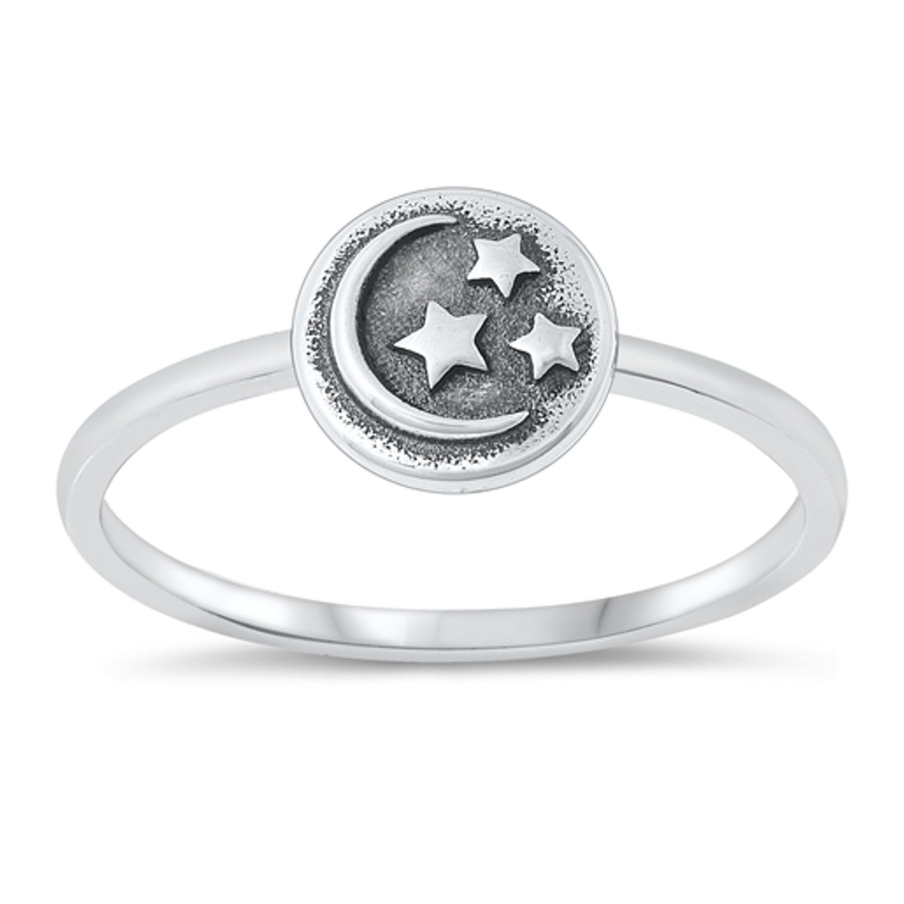 Quality 925 Sterling Silver Moon and Stars Ring - ForeverGifts.com