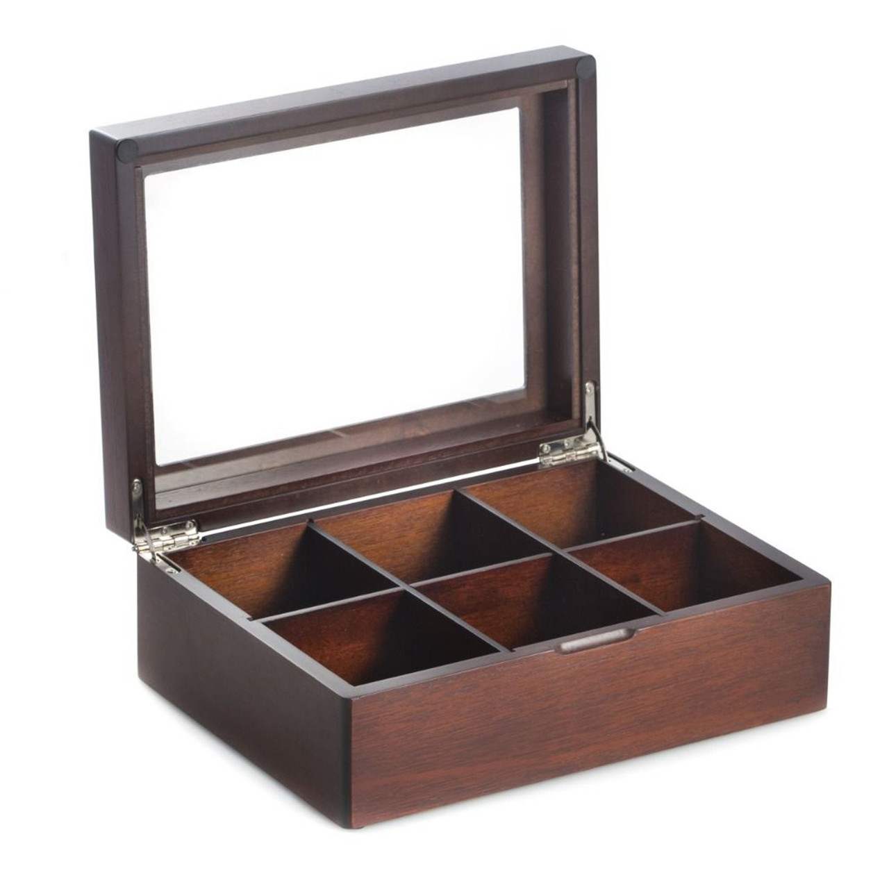 Personalized Mahogany Wood Tea Box with Glass Top - ForeverGifts.com