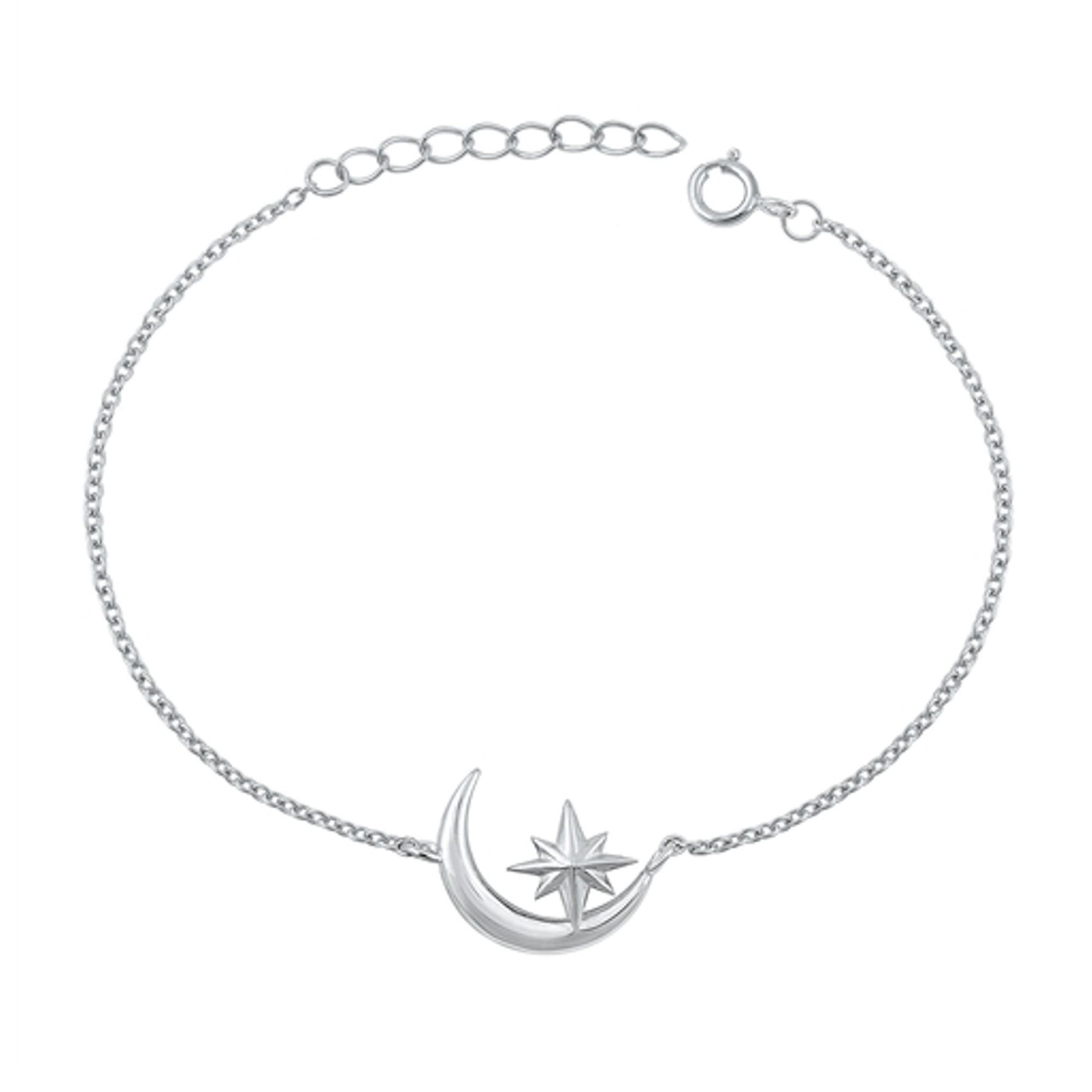 925 Sterling Silver Moon & Star Bracelet - ForeverGifts.com